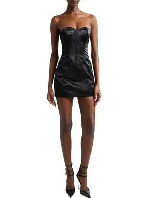 KIM SHUI Croc-embossed Faux Leather Minidress - Black