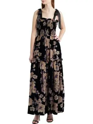 EN SAISON Rowan Floral Tie Shoulder Maxi Dress - Black Purple