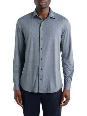 Emporio Armani Microprint Stretch Button-up Shirt - Teal