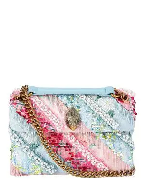 Kurt Geiger Medium Kensington Beaded & Fringe Convertible Shoulder Bag - Light/pastel Blue