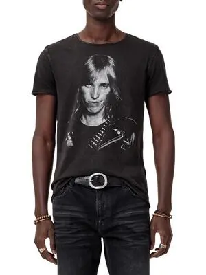 John Varvatos Tom Petty Raw Edge Graphic T-shirt - Charcoal