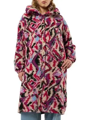 VIENS AVEC MOI Aurora Abstract Print Wool Blend Coat - Pink