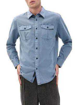 Rag & Bone Finch Cotton & Lyocell Military Button-up Shirt - Washed Light Blue