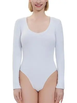 KIMI + KAI V-neck Long Sleeve Bodysuit - White
