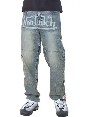 VON DUTCH Acid Wash Straight Leg Jean - Hazestone