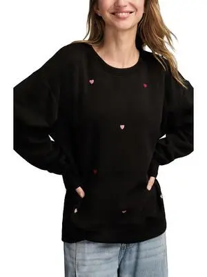 Lucky Brand Heart Embroidered Crewneck Sweatshirt - Black Combo