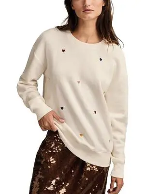 Lucky Brand Heart Embroidered Crewneck Sweatshirt - Cream Multi