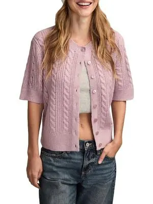 Lucky Brand Short Sleeve Cable Cardigan - Dawn Pink