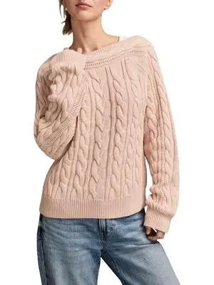 Lucky Brand Cable Stitch Boat Neck Cotton Sweater - Rose Smoke
