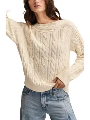 Lucky Brand Cable Stitch Boat Neck Cotton Sweater - Whitecap Gray
