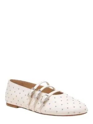 STUART WEITZMAN Studded Mary Jane Ballet Flats - Cream.