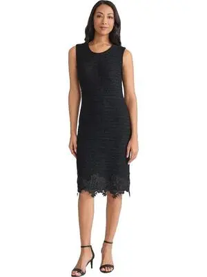 Misook Floral Lace Appliqué Sleeveless Sheath Dress - Black