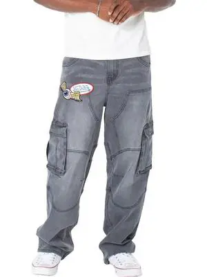 VON DUTCH Baggy Straight Carpenter Cargo Pants - Smokestone