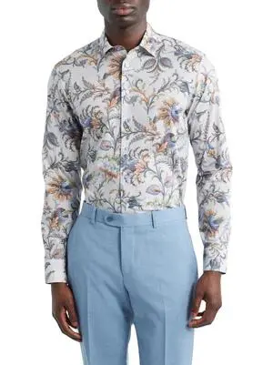 Etro Roma Cotton Muslin Dress Shirt - Printed Azure/white Base