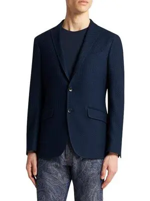 Etro Roma Navy Textured Cotton Knit Blazer - Blue Scurissimo