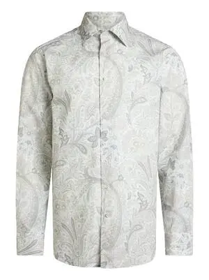 Etro Roma Stretch Cotton Dress Shirt Stampa F.do Bianco