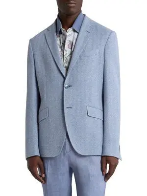 Etro Cotton & Linen Herringbone Sport Coat - Azzurro