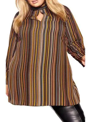 City Chic Tie Back Tunic Top - Stripe