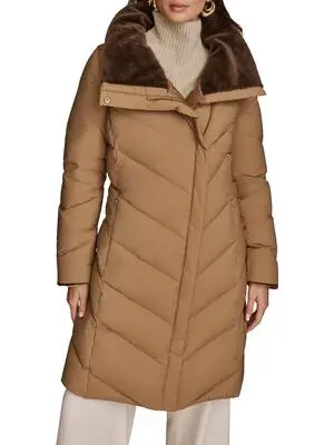 Donna Karan New York Water Resistant Chevron Down Puffer Coat - Antique Gold