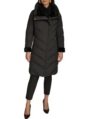 Donna Karan New York Water Resistant Chevron Down Puffer Coat - Black