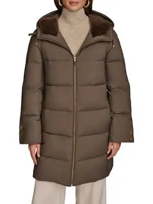 Donna Karan New York Water Resistant Hooded Down Puffer Coat - Hickory