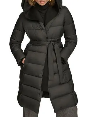 Donna Karan New York Water-resistant Hooded Puffer Coat With Sash - Black