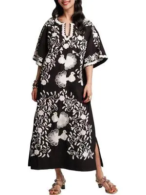 FRANCES VALENTINE Embroidered Caftan - Black/multi
