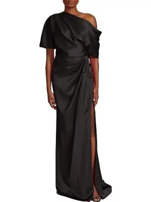 Amsale Fluid Satin Off-the-shoulder Gown - Black