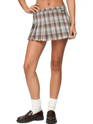 EDIKTED Tracy Plaid Pleated Miniskirt - Blue/brown
