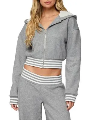 EDIKTED Eloura Stripe Detail Zip-up Hoodie - Gray-melange