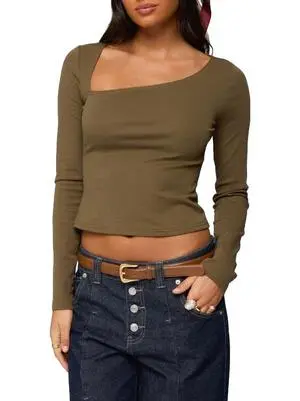 EDIKTED Rion Asymmetric Neck Top - Olive