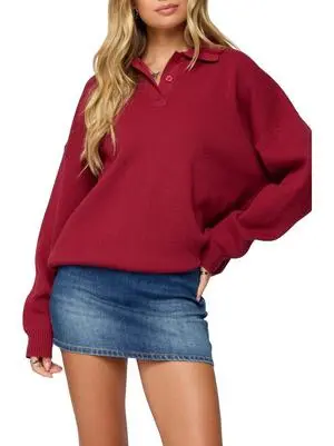 EDIKTED Lorie Oversize Polo Sweater - Red