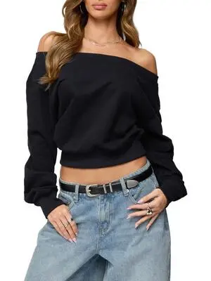 EDIKTED Cotton Blend Off-the-shoulder Sweatshirt - Black