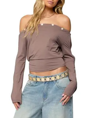 EDIKTED Off-the-shoulder Cutout Top - Brown