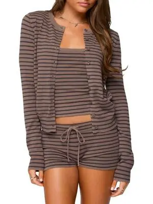 EDIKTED Lillian Stripe Cardigan - Brown