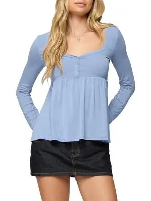 EDIKTED Henley Long Sleeve Babydoll Top - Blue