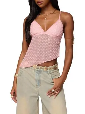 EDIKTED Beaded Asymmetric Mesh Top - Light-pink