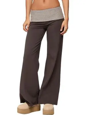 EDIKTED Striped Foldover Wide Leg Pants - Dark-gray