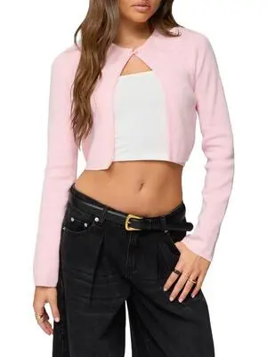 EDIKTED Jayne Split Front Knit Crop Cardigan - Light-pink