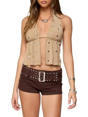 EDIKTED Studded Halter Top - Mocha