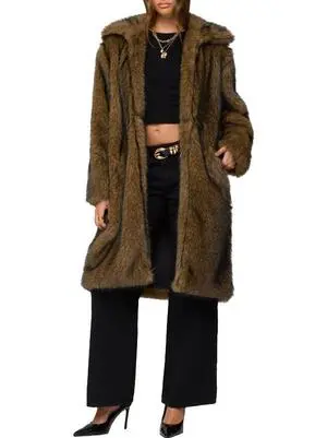 EDIKTED Oversize Faux Fur Coat - Brown
