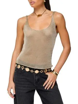 EDIKTED Meena Shiny Open Stitch Knit Tank - Gold
