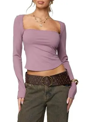 EDIKTED Lace Trim Knit Top - Mauve