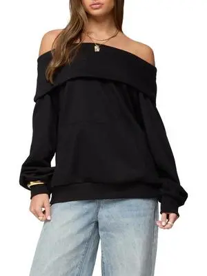 EDIKTED Ashlee Off-the-shoulder Sweatshirt - Black