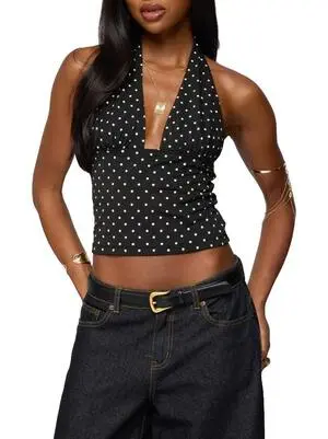 EDIKTED Blaire Polka Dot Halter Top - Black-and-white