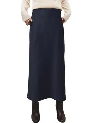 Mango Satin Maxi Skirt - Navy