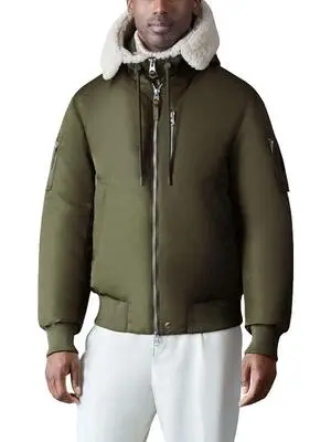 Mackage Shearling Trim Down Bomber Jacket - Light Military