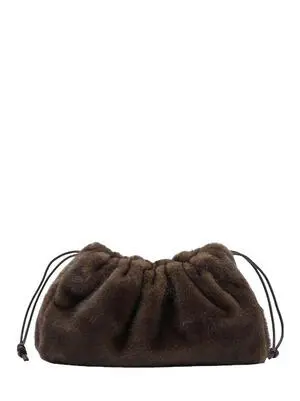 Mango Faux Fur Drawstring Clutch - Chocolate