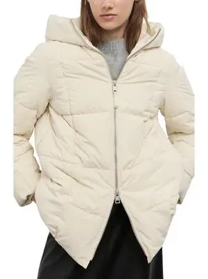 Mango Quilted Hooded Puffer Coat - Vanilla