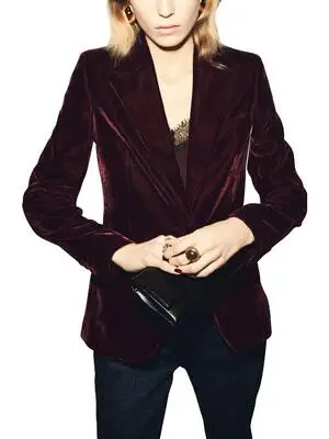 Mango Structured Velvet Blazer - Maroon